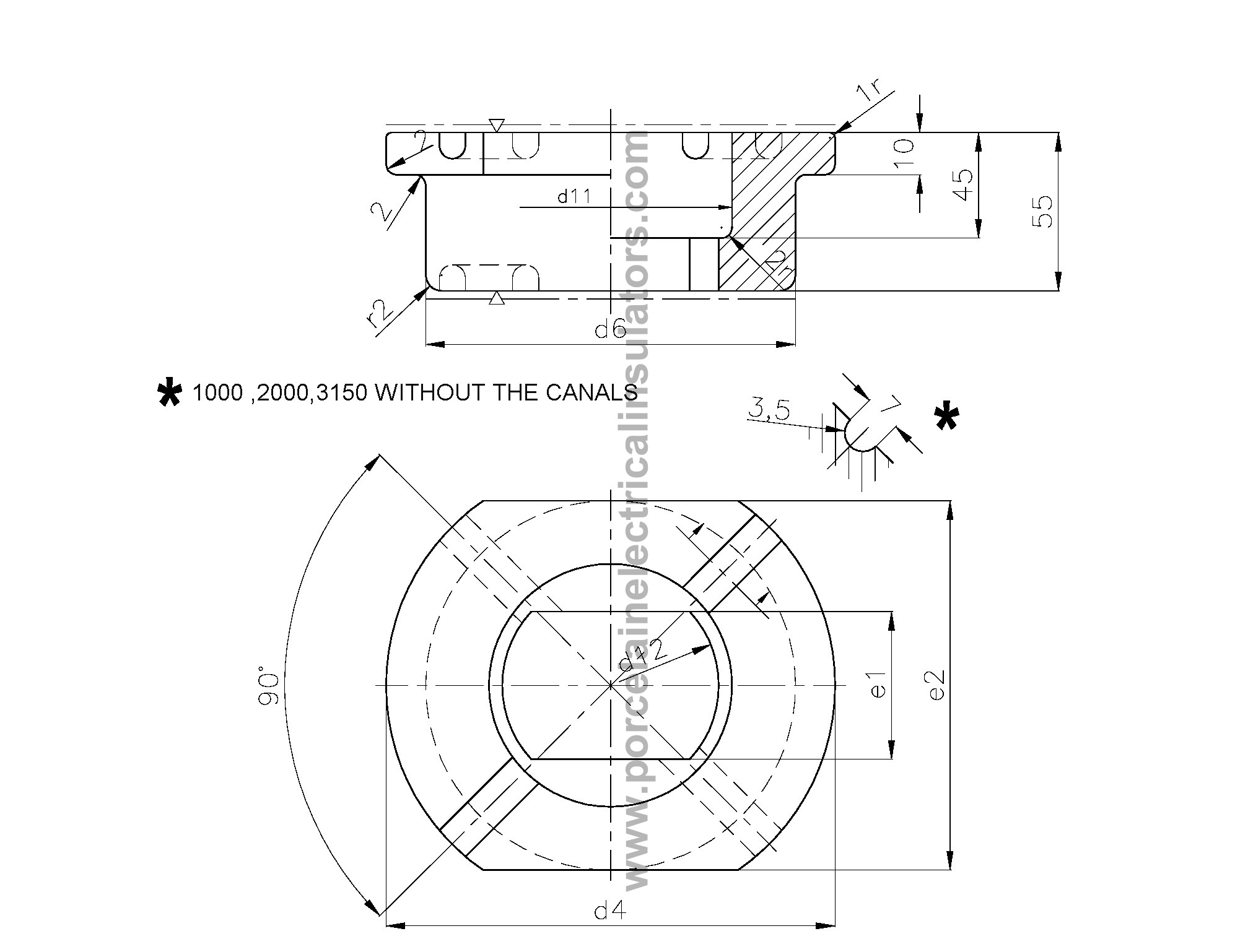 B-42539 LV transformer bushing insulator drawing