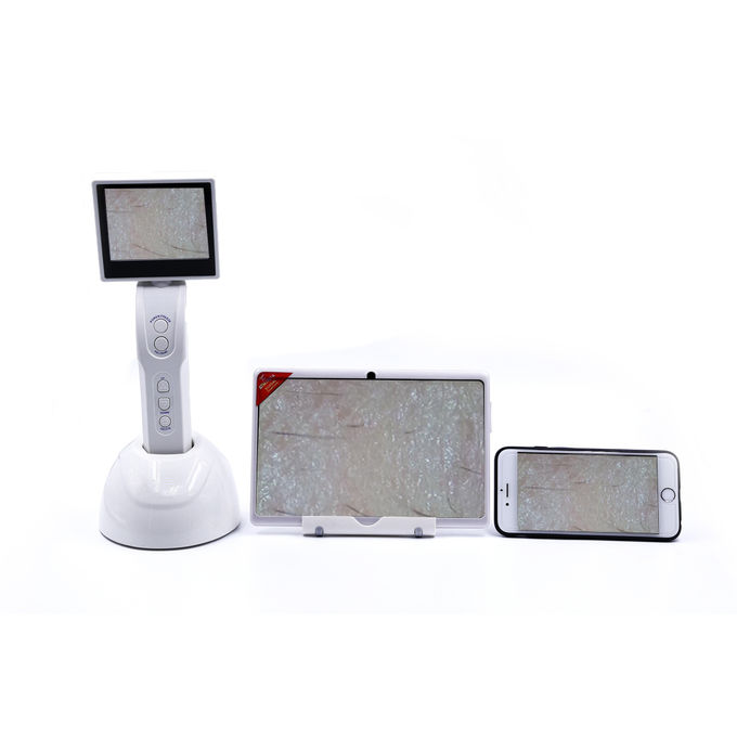 Tester senza fili tenuto in mano del cuoio capelluto e dei capelli dell'analizzatore della pelle di Wifi con lo schermo a 3,5 pollici
