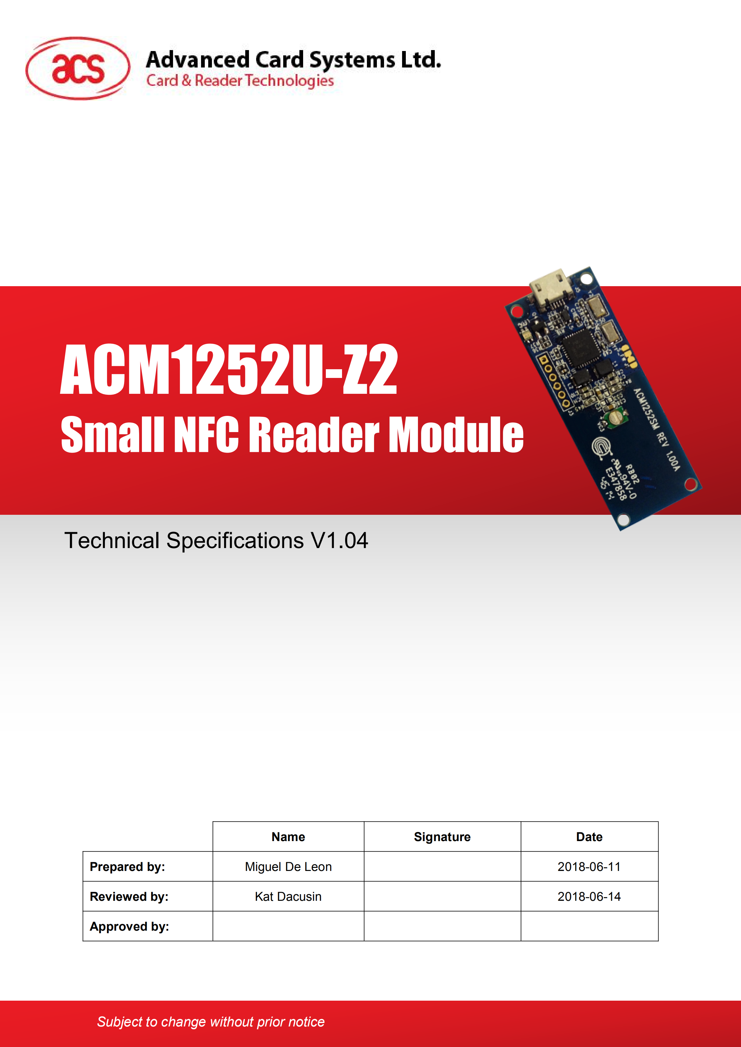 Leitor do módulo de NFC de ACM1252U-Z2 USB