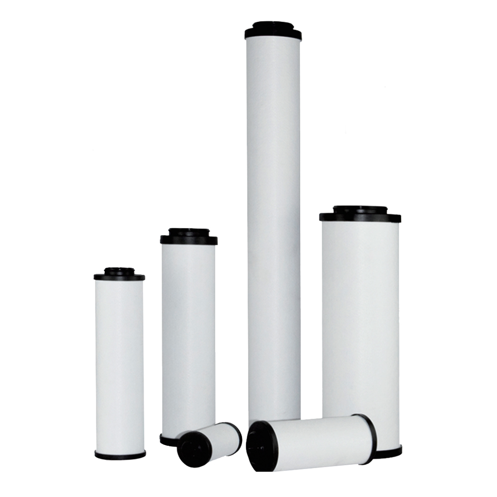 Close-up view of filter element and construction