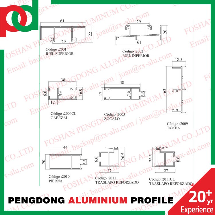 anodizado di alluminio del serie 25 del serie 20 di profili