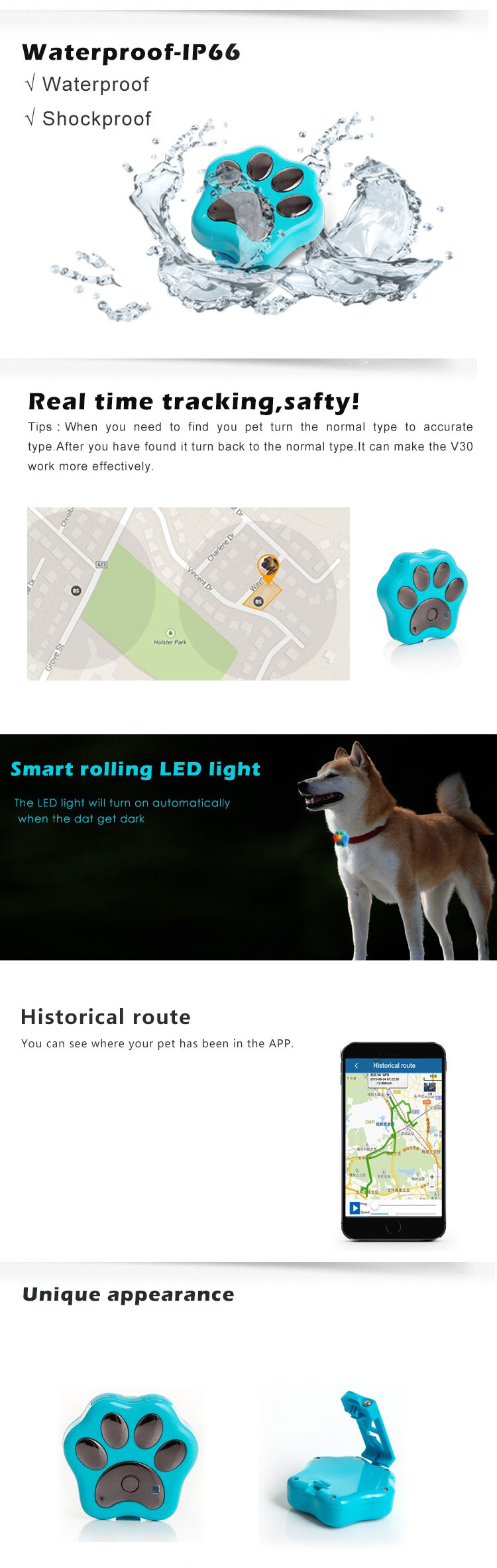 O perseguidor esperto diy o menor dos gps dos colares de cão de estimação dos mundos Rf-v30