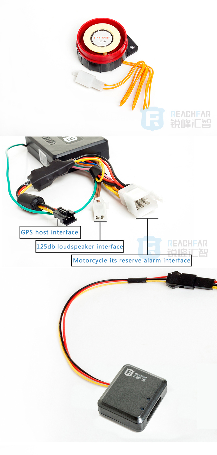 Reachfar rf-v10+ fácil instala o perseguidor dos gps da motocicleta e o alarme contra-roubo dos altifalante