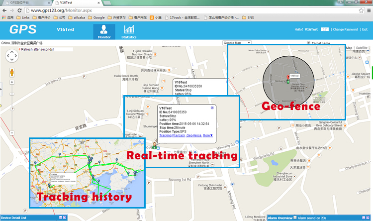 O perseguidor móvel o menor do número dos gps do mundo com o mapa de Google do telefone que segue o dispositivo para animais de estimação