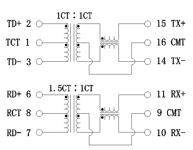 HX1225FNL/HX1225FNLT 100Base-T 이더네트 MDL 1:1 TU 고립 변압기