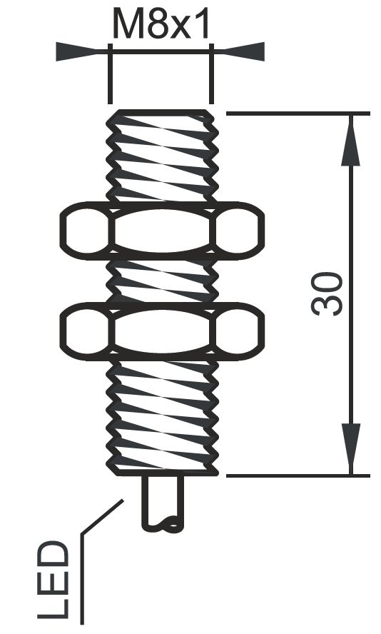 Dimensional drawing of NPN Normally Closed Inductive Sensor