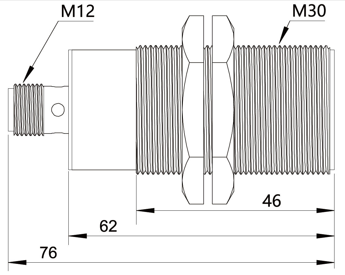 Dimensional drawing of M12 Connector NPN Ultrasonic Sensor