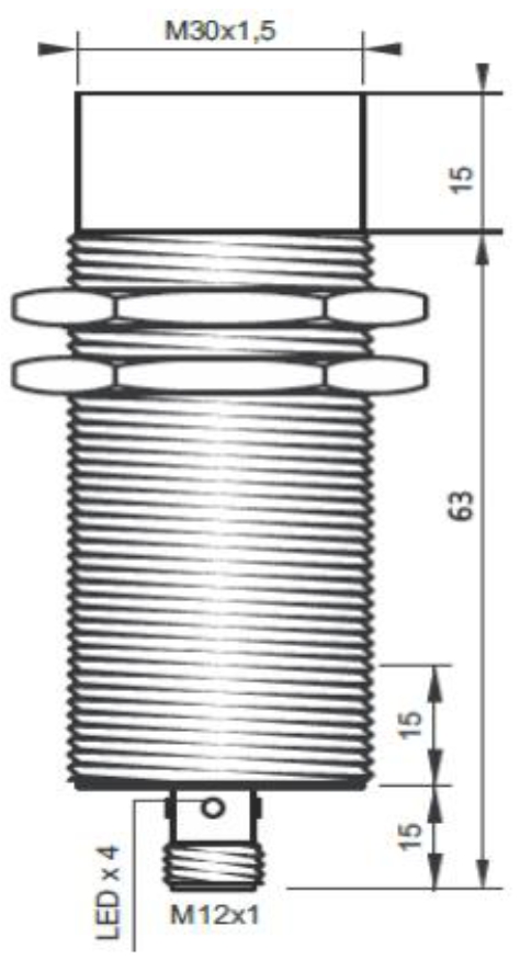 Dimensional drawing of Non Flush Inductive Proximity Sensor