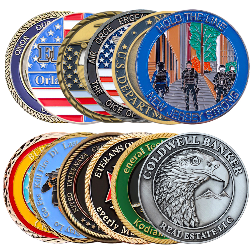 Manufacturer Custom Design Logo Commemorative Gold Silver Coin Souvenir 3D UV Print Zinc Alloy Die Cast Metal Challenge Coin