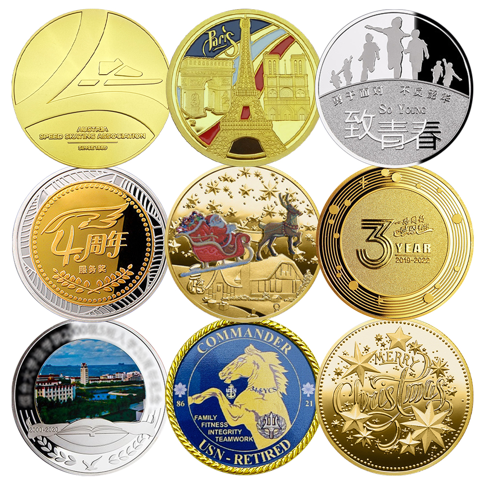 Manufacturer Custom Design Logo Commemorative Gold Silver Coin Souvenir 3D UV Print Zinc Alloy Die Cast Metal Challenge Coin