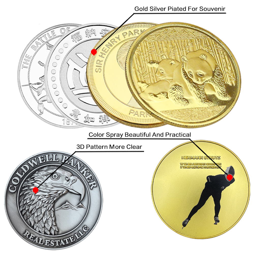 Manufacturer Custom Design Logo Commemorative Gold Silver Coin Souvenir 3D UV Print Zinc Alloy Die Cast Metal Challenge Coin