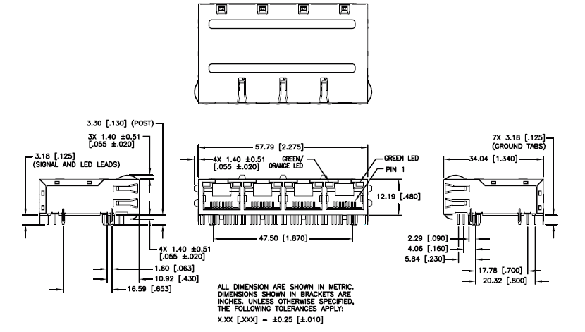 Multi perfil baixo RJ45 Jack J1N-0003NL do porto com magnético interno/transformador