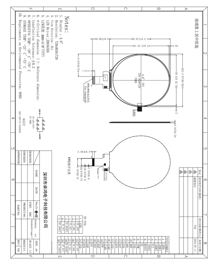 4.0 inch TFT LCD display technical details