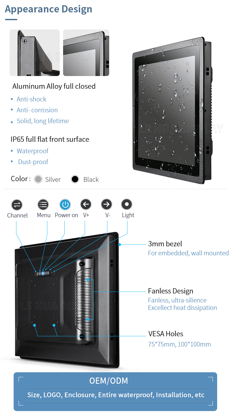 1280x800 10 polegada TFT industrial impermeável tela táctil capacitivo/resistive do lcd monitor encaixado