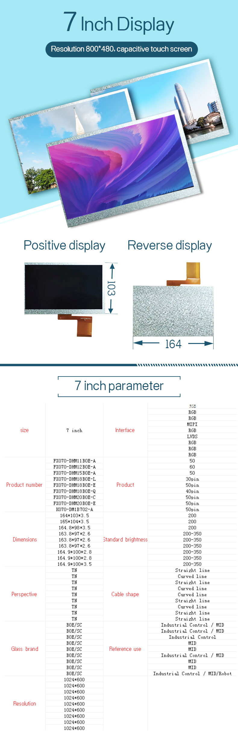 10.1 inch lcd screen 1280x800 TFT display LVDS MIPI IPS LCD 7 8 9 inch display screen 800x480