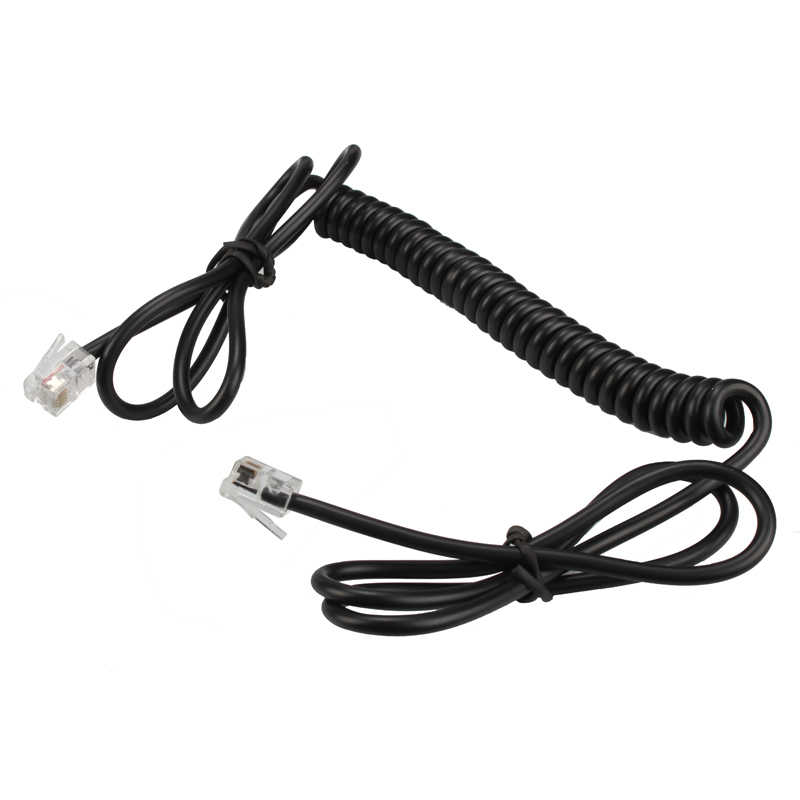 RJ9 σε RJ11 4PIN σγουρό βούλωμα σκοινιού καλωδίων σπειρών τηλεφωνικής επέκτασης 6PIN στο μαύρο που συνδέει