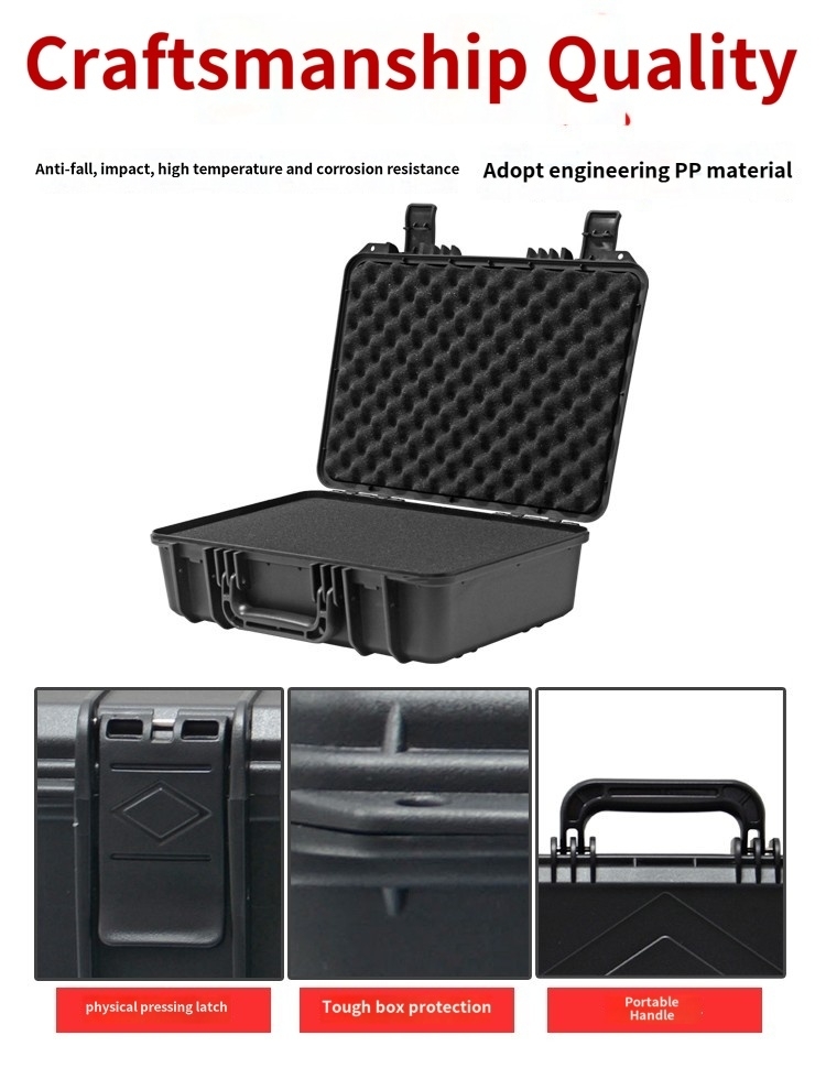 Portable Handheld Hard Case Tool Box showing storage compartments and locking mechanism