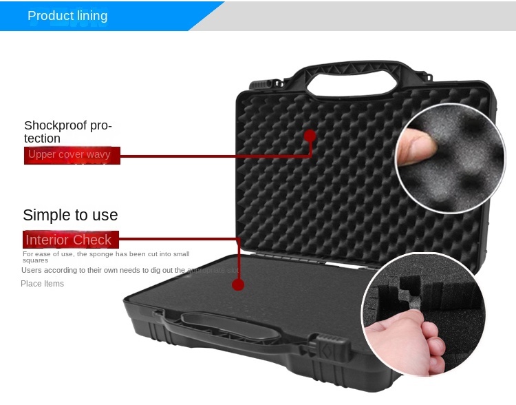 Plastic handle portable instrument box showing secure latch and durable construction