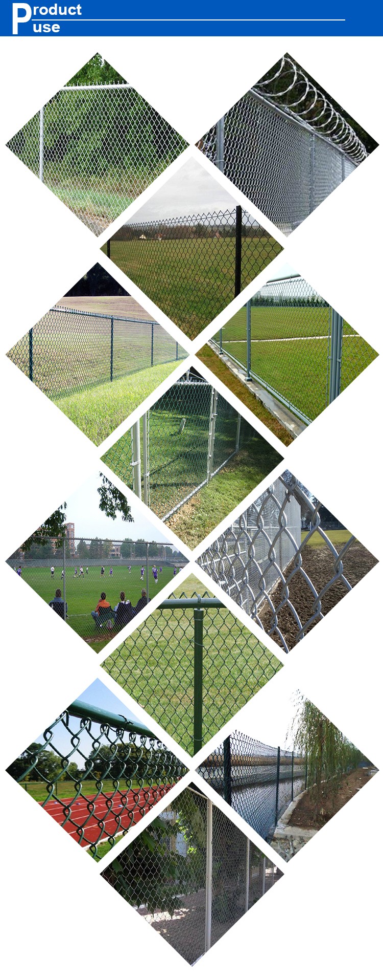 A cerca galvanizada mergulhada quente do elo de corrente do jardim home, pvc revestiu a cerca do elo de corrente