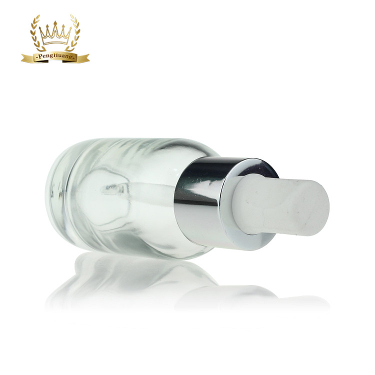 Chiara bottiglia di vetro rotonda glassata vuota cosmetica del siero 50ml del contagoccia